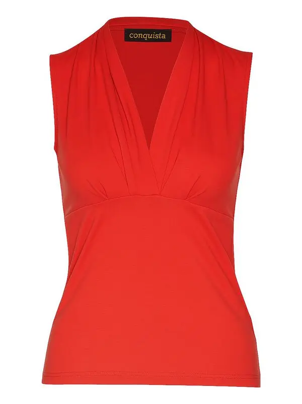 CONQUISTA Sleeveless V-neck Jersey Top – Stretch Cotton-blend Fabric - Red