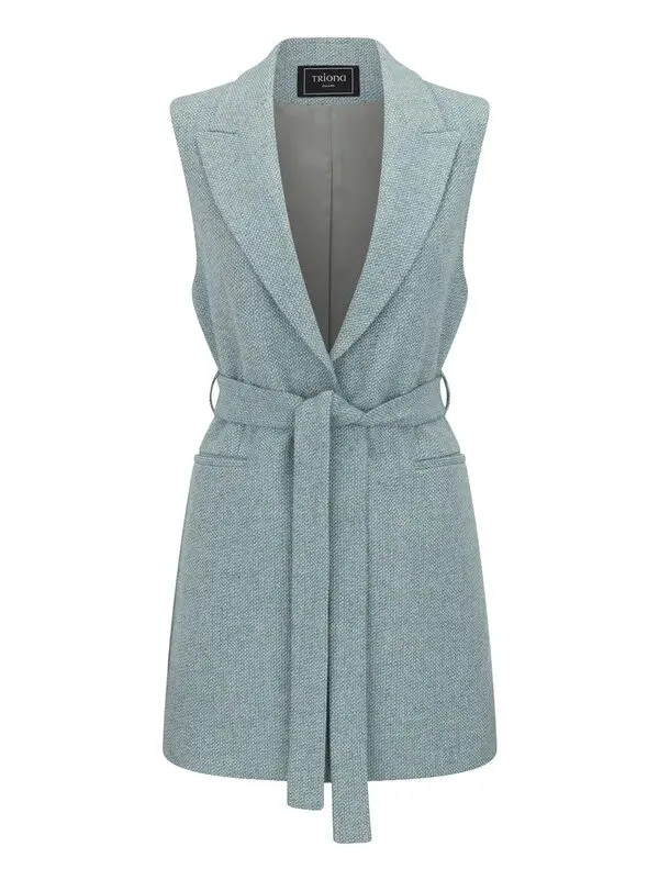 TRIONA Ocean Lily Longline Sleeveless Tweed Blazer - Blue