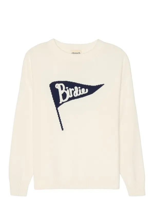 ELLSWORTH + IVEY Riley Crewneck Sweater Birdie Pennant - White