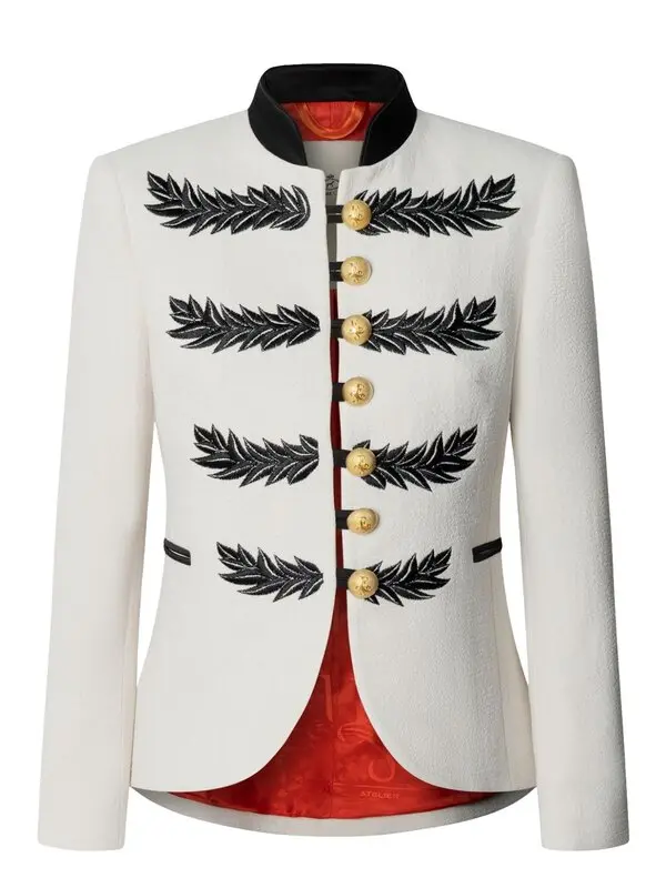 THE EXTREME COLLECTION Tailored Cotton Blazer With Embroidery - White/black