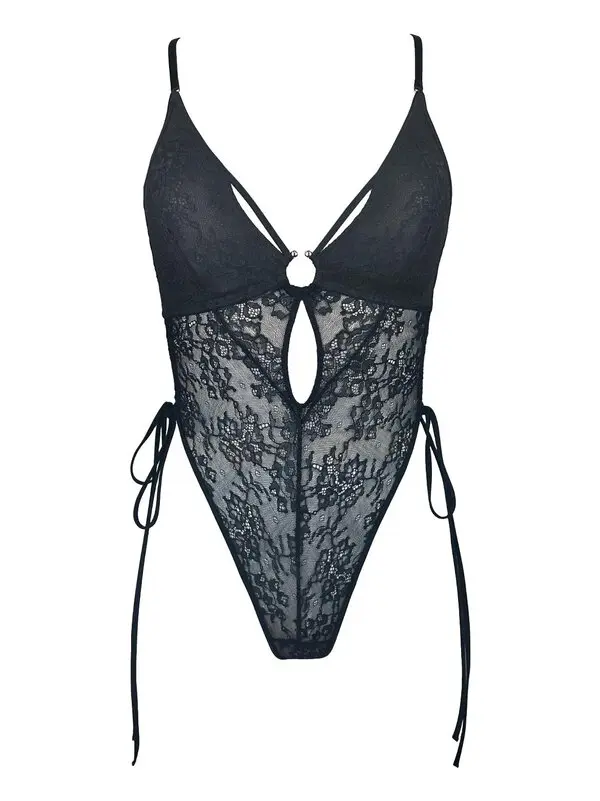 MONIQUE MORIN LINGERIE Amphitrite Side Tie Bodysuit - Black