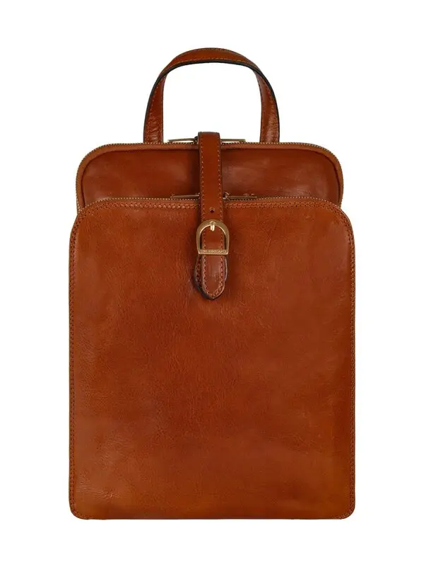 TIME RESISTANCE Convertible Leather Backpack Shoulder Bag Cognac Clarissa - Brown