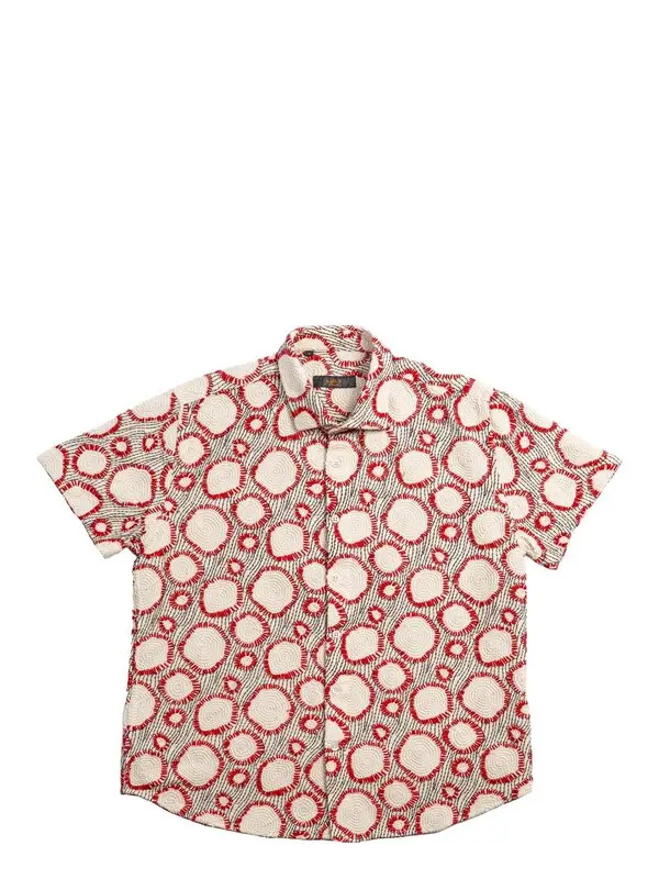 EIGHT X Neutrals / Woven Trace Artisan Short Sleeve Button Up Shirt - Red