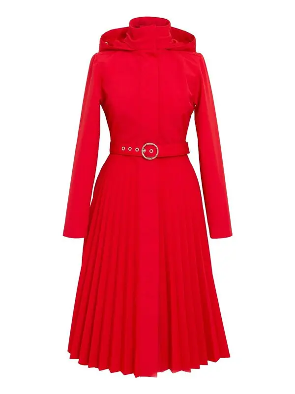 RAINSISTERS Fit & Flare A-line Coat With Pleated Skirt: Scarlet Waltz - Red