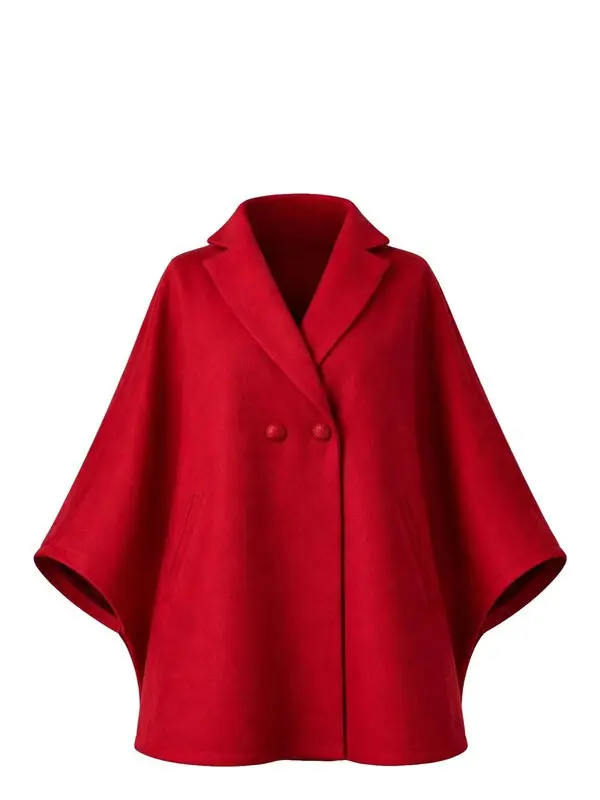 NIKKA PLACE Winter Wool Cape Coat With Buttons In Raspberry Color - Red
