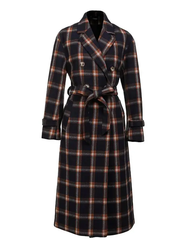 SMART AND JOY Double Breasted Checks Coat Navy - Blue