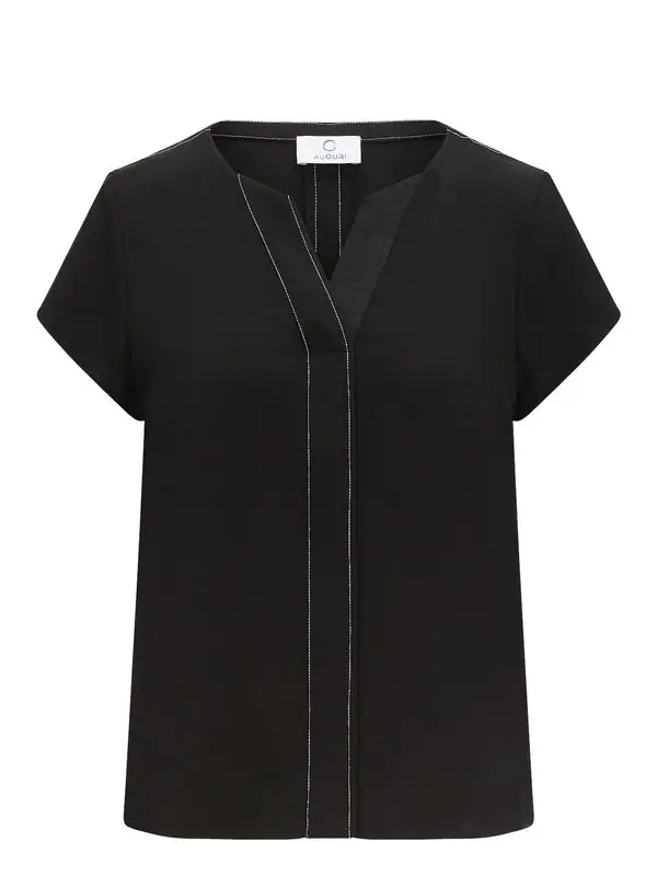 AUGURI Contrast Stitch Blouse - Black