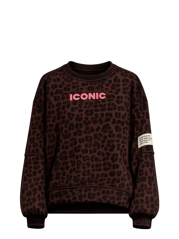 TANTRA SPAIN SL Animal Print Sweatshirt With Iconic Text In Fluorescent Colors Beige - Brown