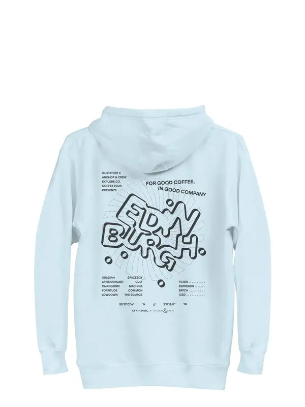 ANCHOR & CREW Sky Gustatory Edinburgh Coffee Scene Cotton Blend Embroidered Hoodie - Blue