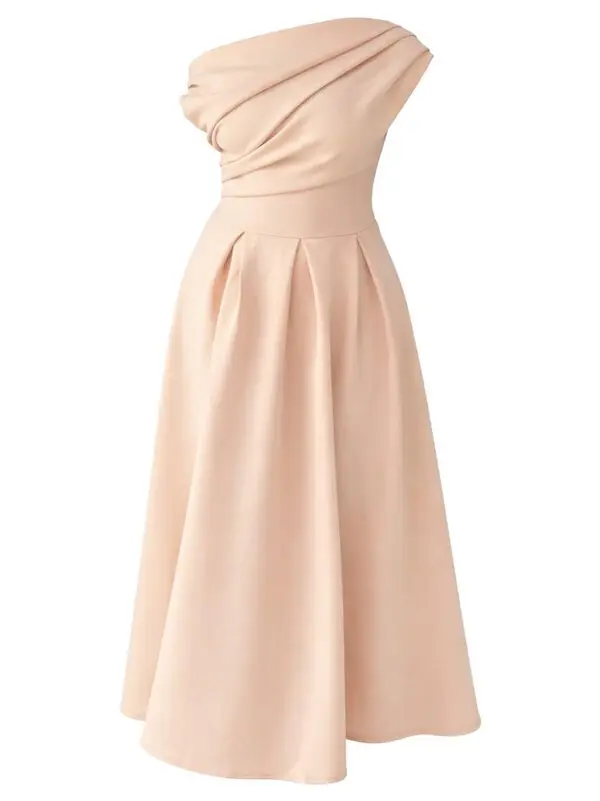 GIRL IN MIND Neutrals Betty Asymmetric Midi Dress Cream - White