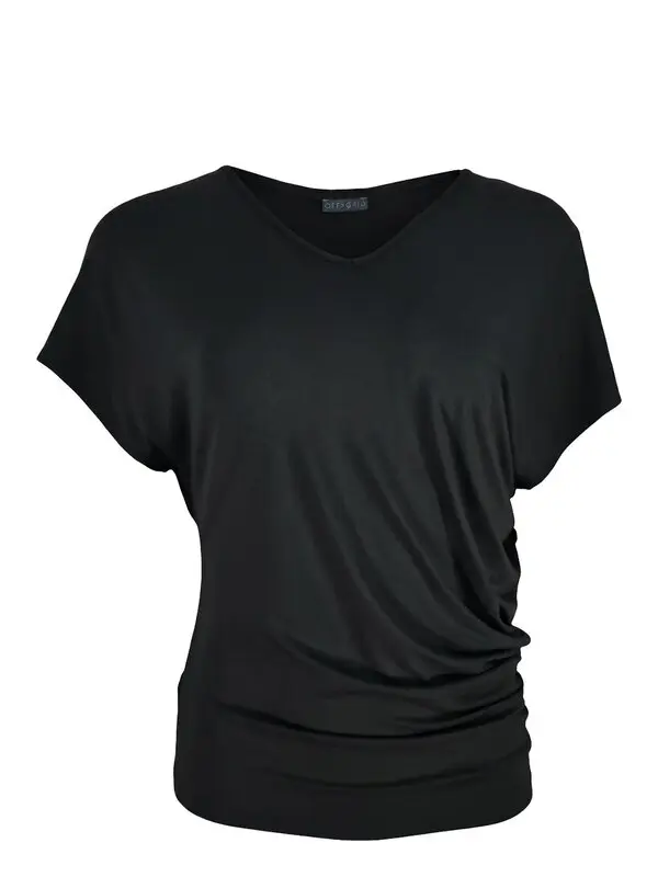 OFF GRID Phia Bamboo V Neck Asymmetric T-shirt - Black