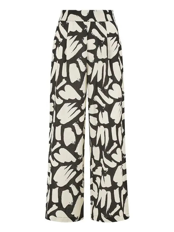 YUMI Cotton Splash Print Relaxed Fit Trousers - Black