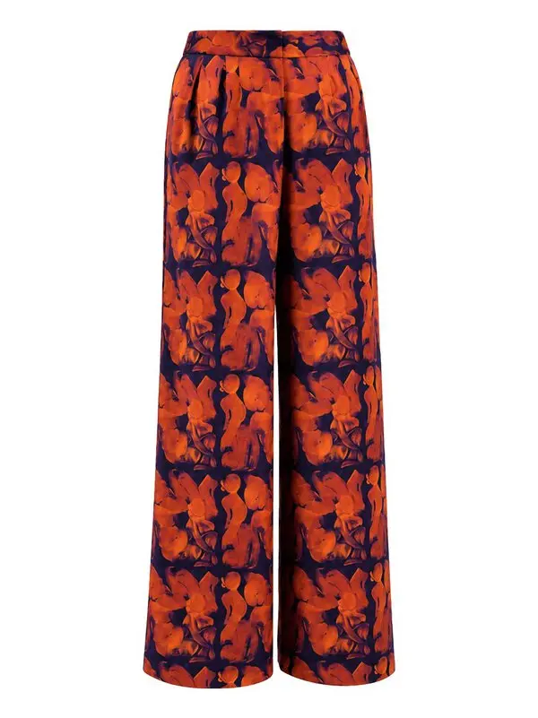 MOHALA GREY Simone Printed Wide-leg Trousers - Orange