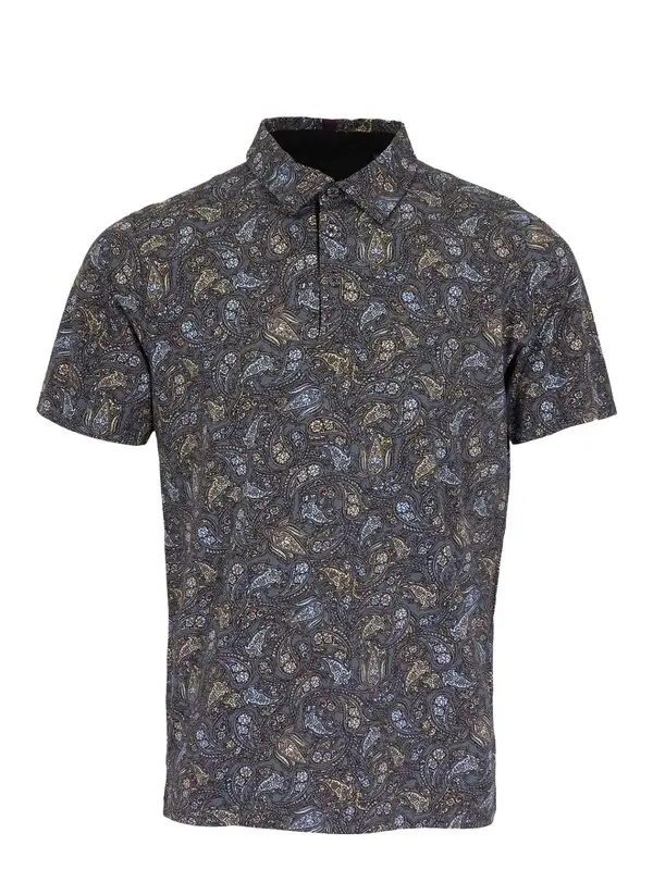 LORDS OF HARLECH Pietro Madrid Paisley Polo Shirt Smoke - Grey