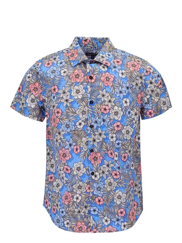 LORDS OF HARLECH Scott Tropical Mix Royal Printed Button Up Shirt - Blue