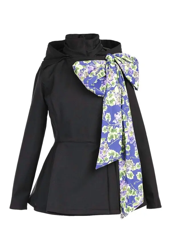 RAINSISTERS Jacket With Detachable Hood: Moonlit Bow - Black
