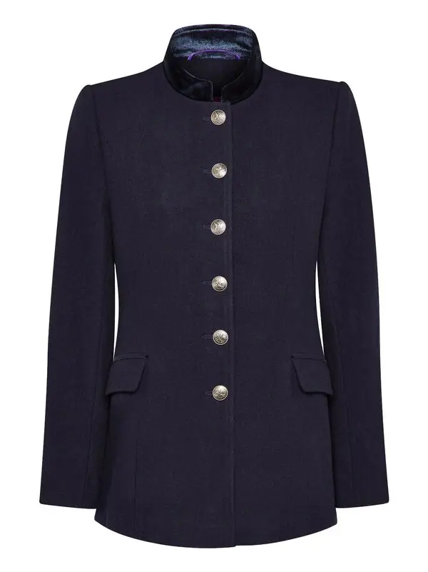 GUINEA Navy Blazer Wool With Velvet Trims - Blue