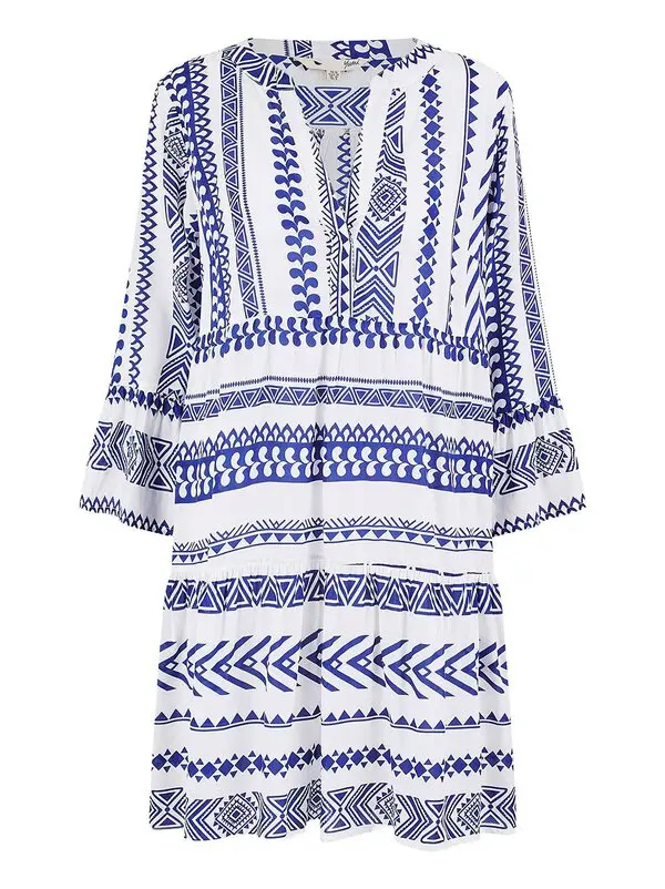 YUMI Geo Stripe Print Beach Tunic - Blue