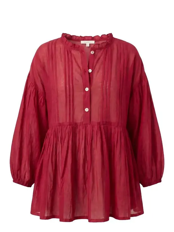 Adrift Clothing Coco Cotton Silk Blouse In Scarlet - Red