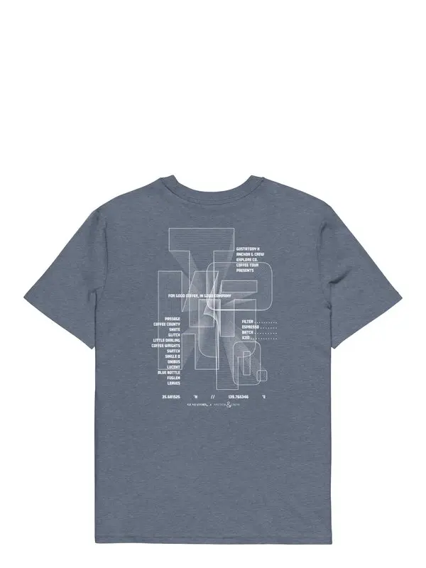 ANCHOR & CREW Heather Gustatory Tokyo Coffee Scene Organic Cotton Embroidered T-shirt - Blue