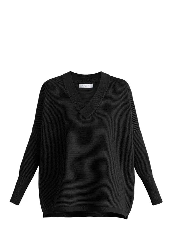 PAISIE V-neck Ribbed Jumper - Black