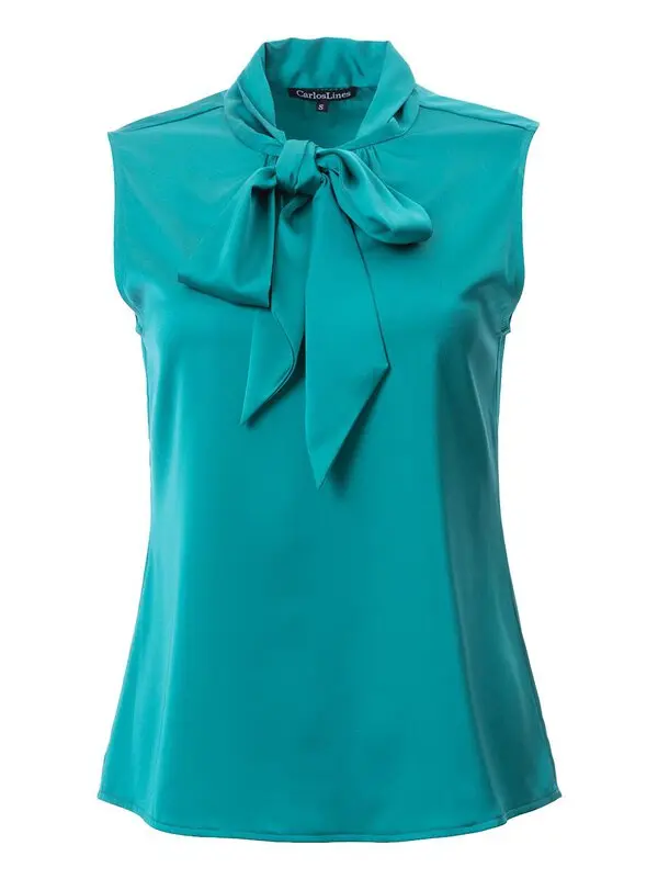 CARLOSLINES Bow Tie Sleeveless Blouse In Emerald Solid - Green