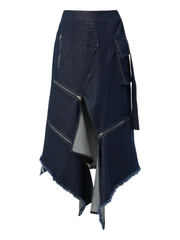 METAMORPHOZA Asymmetric Dark Denim Skirt With Zippers - Blue