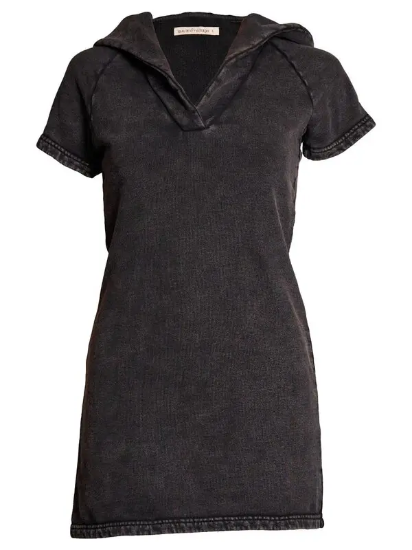 LOVE AND NOSTALGIA Taylor Hooded Cotton Fleece Dress Acid Wash - Black