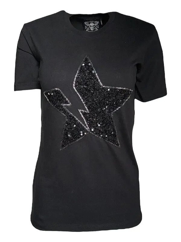 ANY OLD IRON Black / Neutrals / Silver Black & Silver Future Star Beaded T-shirt - Black/silver
