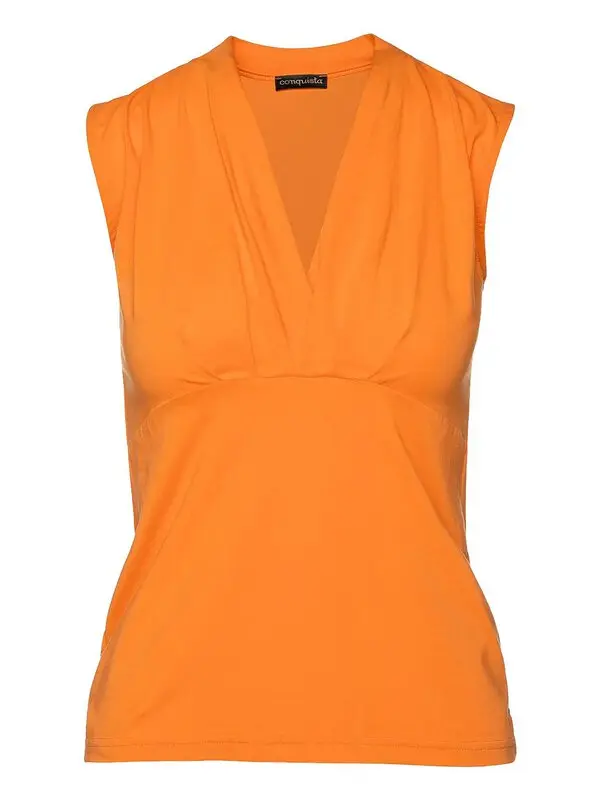 CONQUISTA Sleeveless V-neck Fitted Top – Soft Viscose-blend Fabric - Orange