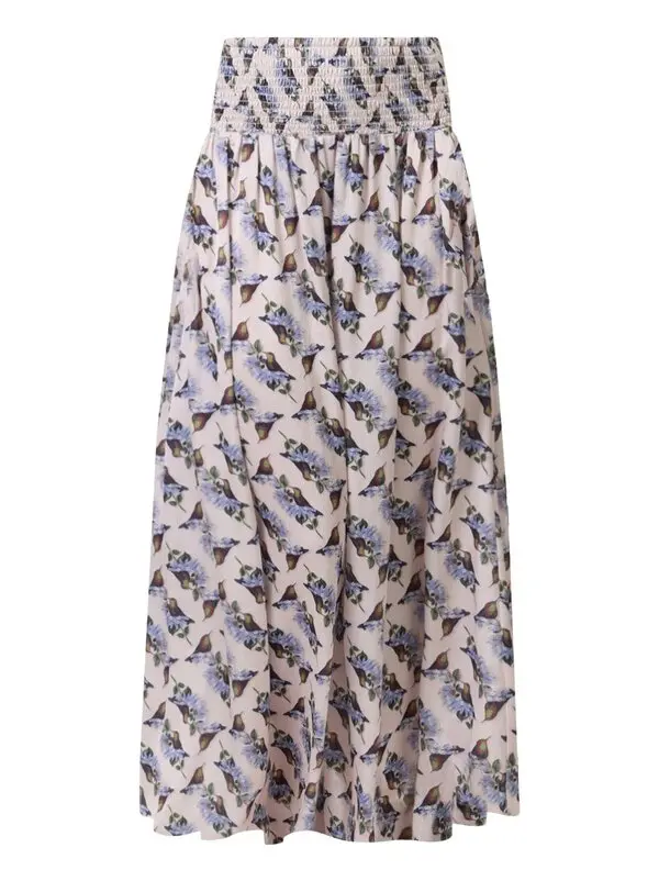 TRAFFIC PEOPLE Neutrals / Blue / White Hummingbird Cream And Blue Bird Print Aurora Maxi Skirt - Blue/white