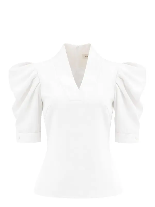 JULIA ALLERT V-neck Puff Sleeve Top - White