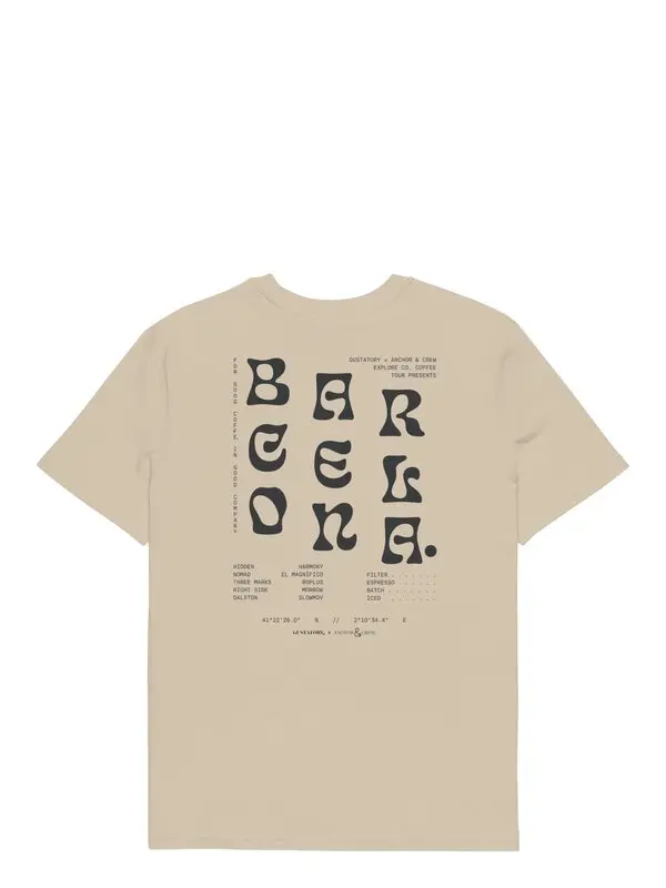 ANCHOR & CREW Neutrals Desert Dust Gustatory Barcelona Coffee Scene Organic Cotton Embroidered T-shirt - Brown