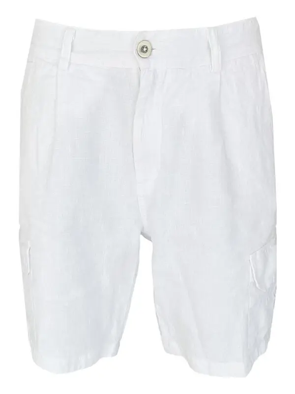Haris Cotton Linen Cargo Bermuda - White