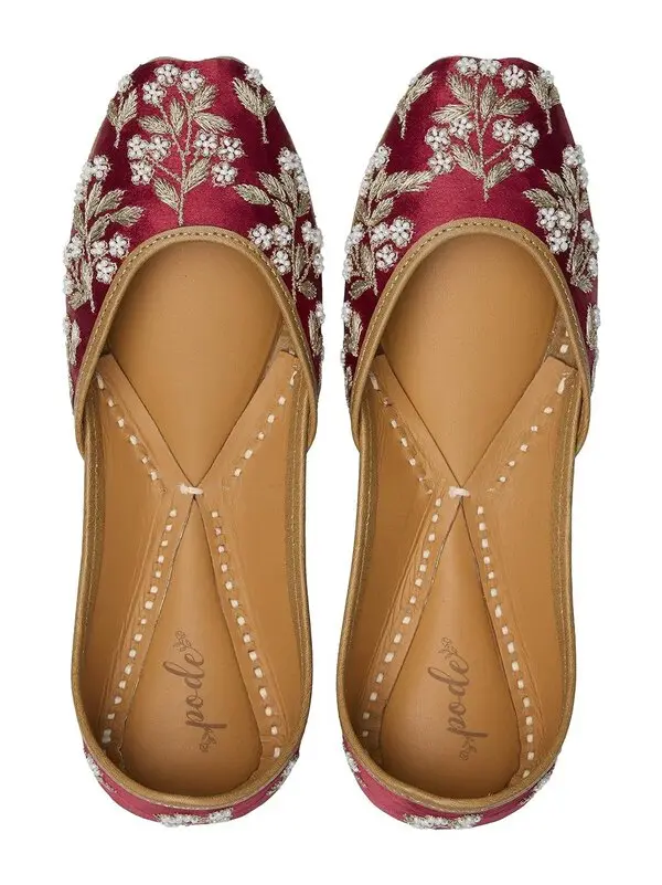 PODE Rebel Rose Embroide Leather Shoes - Red