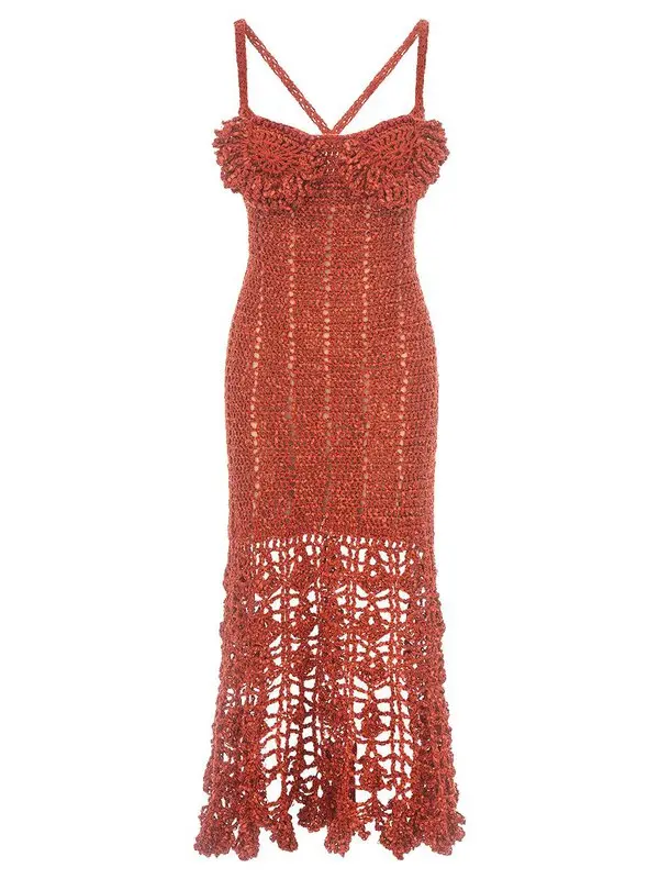 ANDREEVA Chrysanthemum Terracotta Handmade Crochet Dress - Red