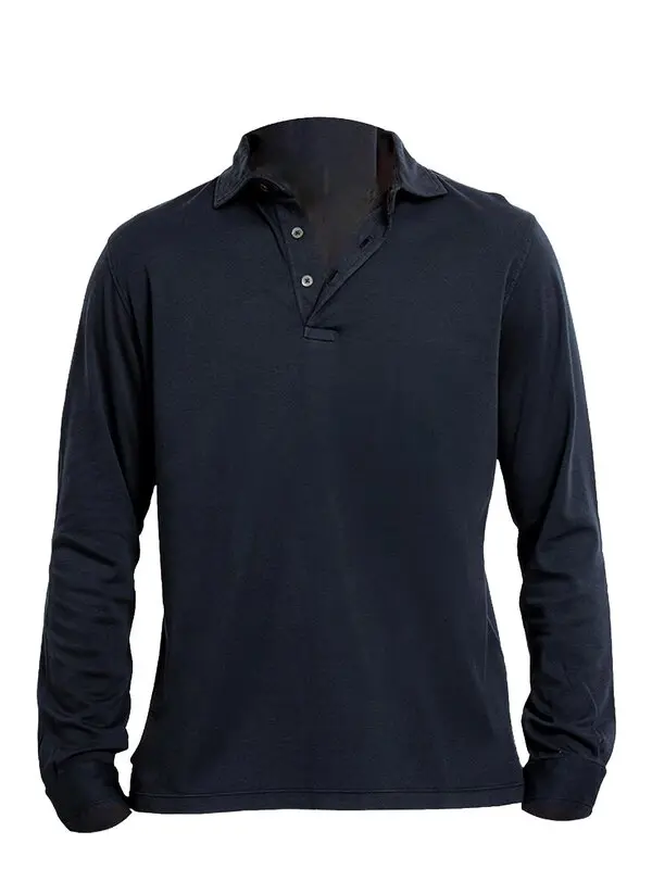 Jacques Zolty Patrick Cotton Polo Long Sleeve Dark Navy - Blue