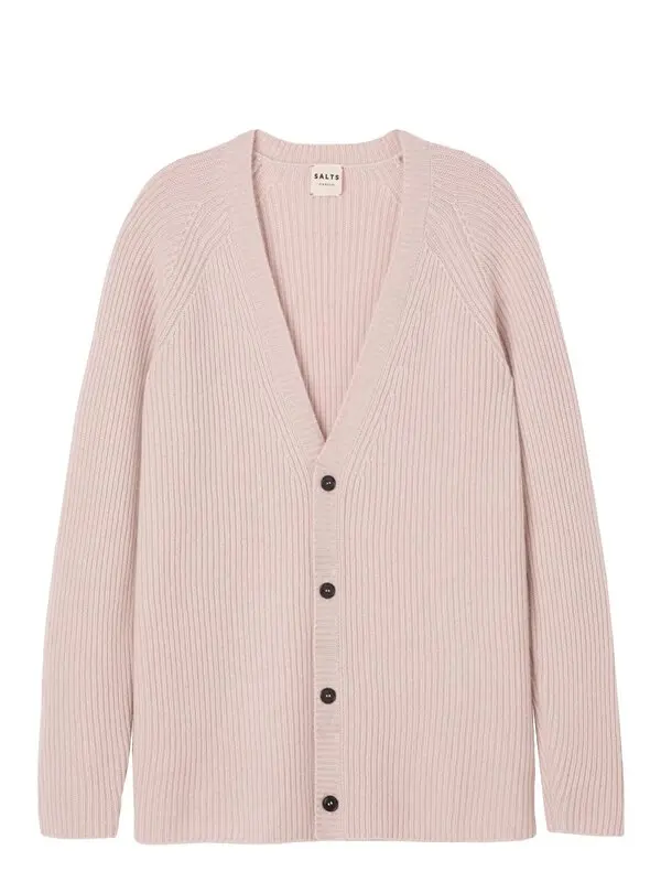 SALTS CASHMERE Fisher Rib Cardigan Shell - Pink