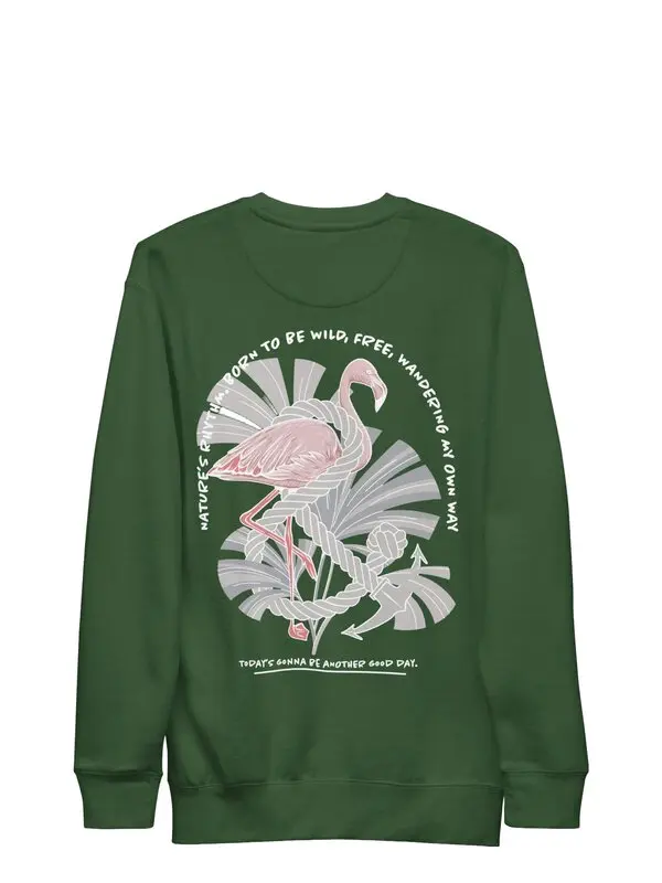 ANCHOR & CREW Forest Flamingo Another Good Day Cotton Blend Sweatshirt - Green