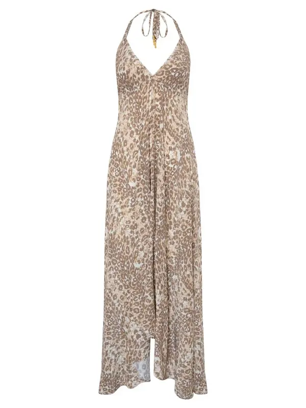 SOPHIA ALEXIA Neutrals Leopard Sands Silk Ibiza Dress - Yellow
