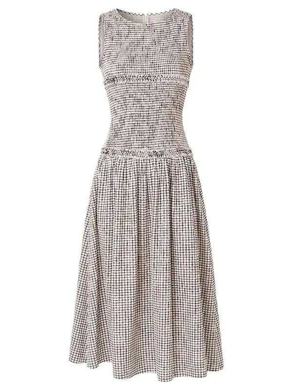 AMY LYNN Posey Mono Gingham Smocked Midi Dress - Black