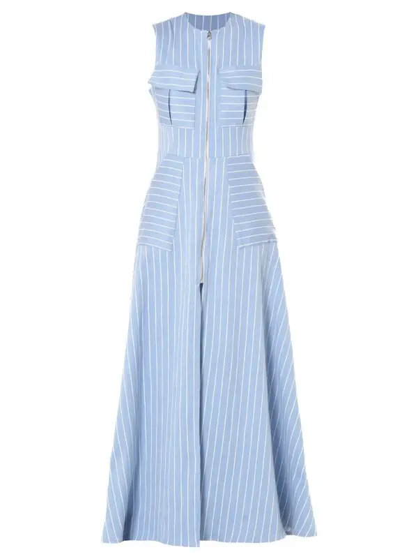 METAMORPHOZA Long Denim Striped Dress In Light - Blue