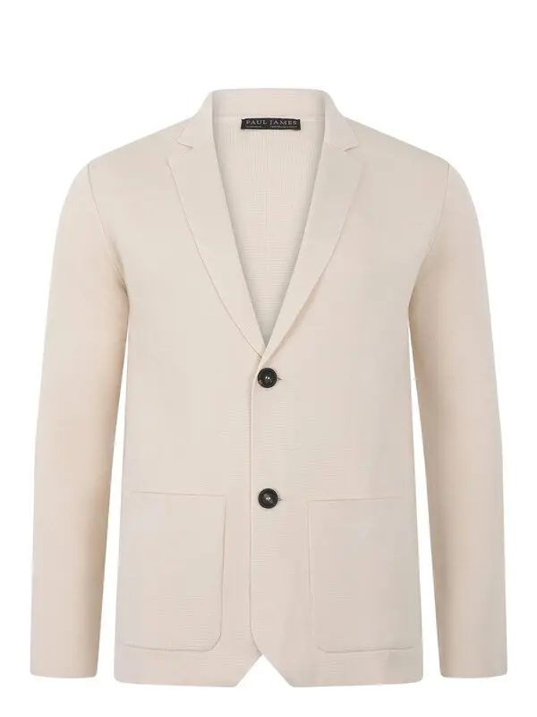 PAUL JAMES KNITWEAR Neutrals Lightweight Mercerised Cotton Giuseppe Knitted Blazer Ecru - Beige