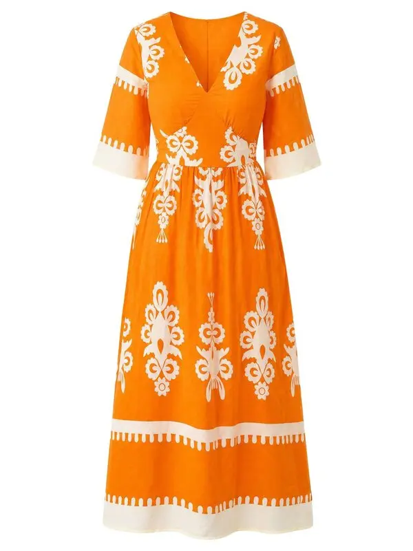 GIRL IN MIND Suzanne Boarder Midi Dress - Orange