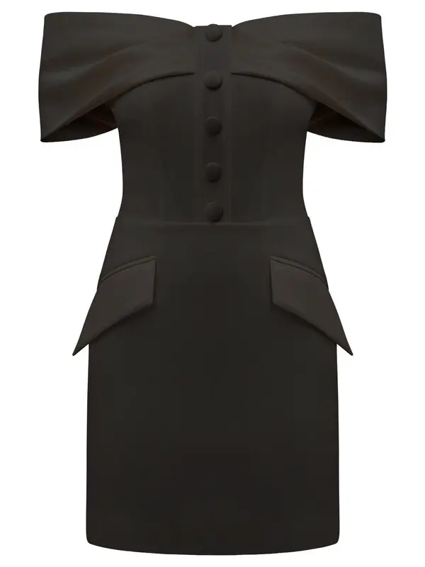 TIA DORRAINE Steel Confidence Off-shoulder Fitted Mini Dress - Black