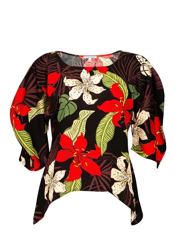 BIANCA POPP Puff Blouse With Flaps In Floral Print - Black
