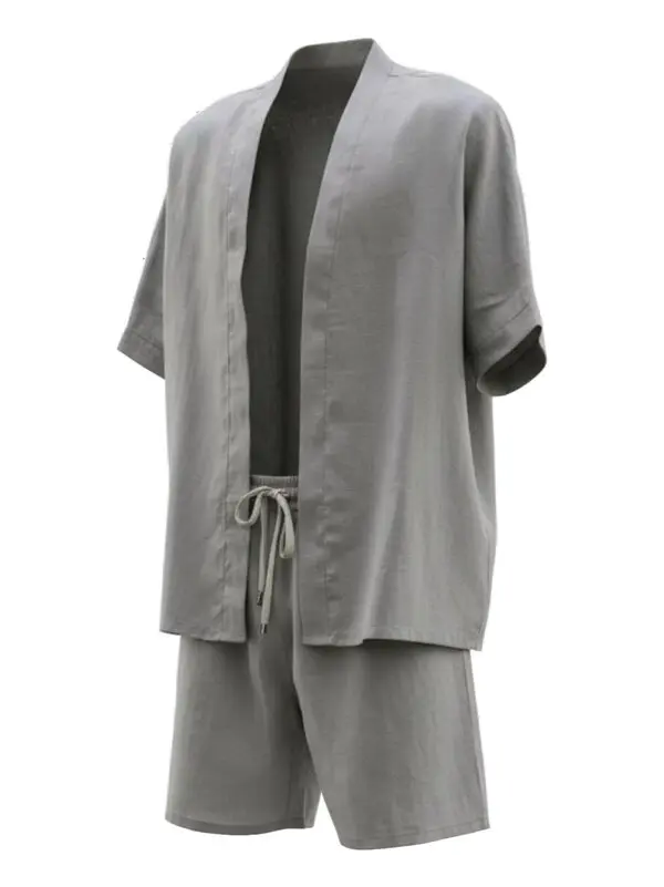 ORIGIN OF HEARTS Inari Titanium Linen Resort Kimono Set - Grey
