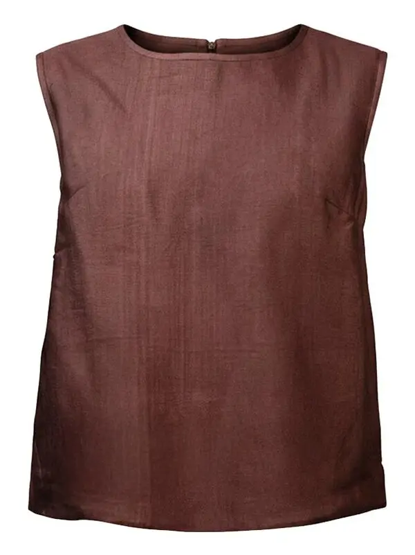 STOVARIA Chocolate Handwoven Cotton Silk Structured Sleeveless Top - Brown
