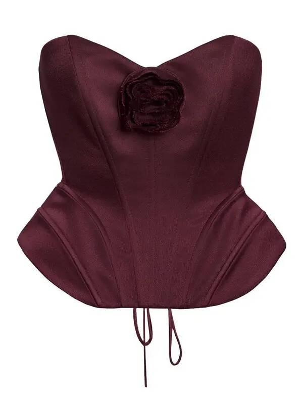 BENEDETTO Sculptural Burgundy Corset With Handmade Flower Brooch - Purple