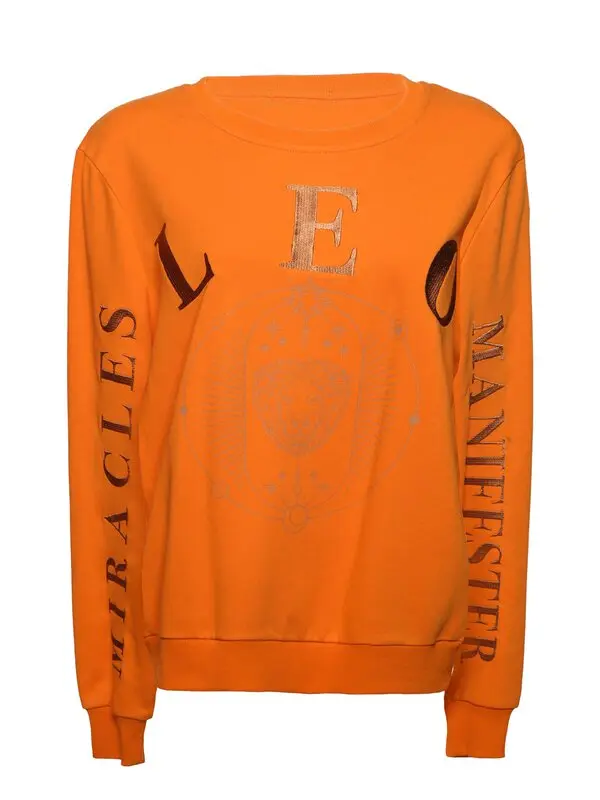 MIRACLES MANIFESTER Oversized Embroidered Leo Sign Sweatshirt - Orange